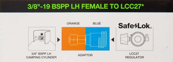 Gas Adaptor LCC27 - 3/8" BSPP LH Cylinder TO LCC27 - Go Camping ...